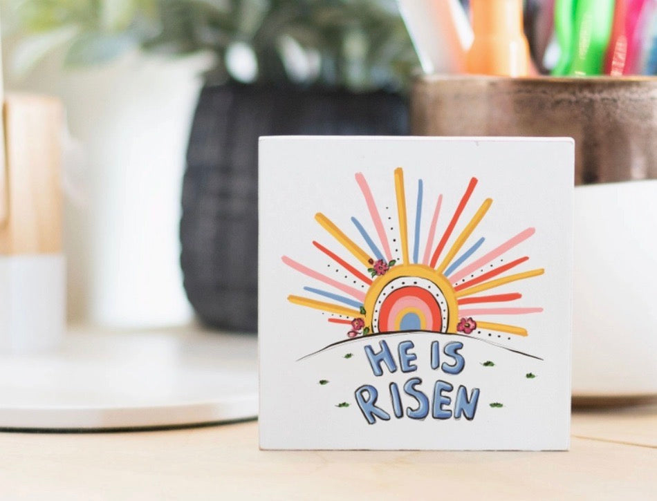 Small Easter Sign, He Is Risen – Cloud and Feather Boutique